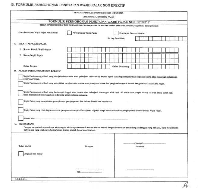 Surat Pernyataan Wajib Pajak Non Efektif dan Cara Isi Formulir