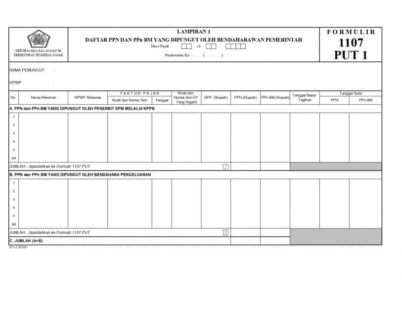 Form SPT Masa PPN 1111 Excel Terbaru & Formulir SPT Masa PPN 1107