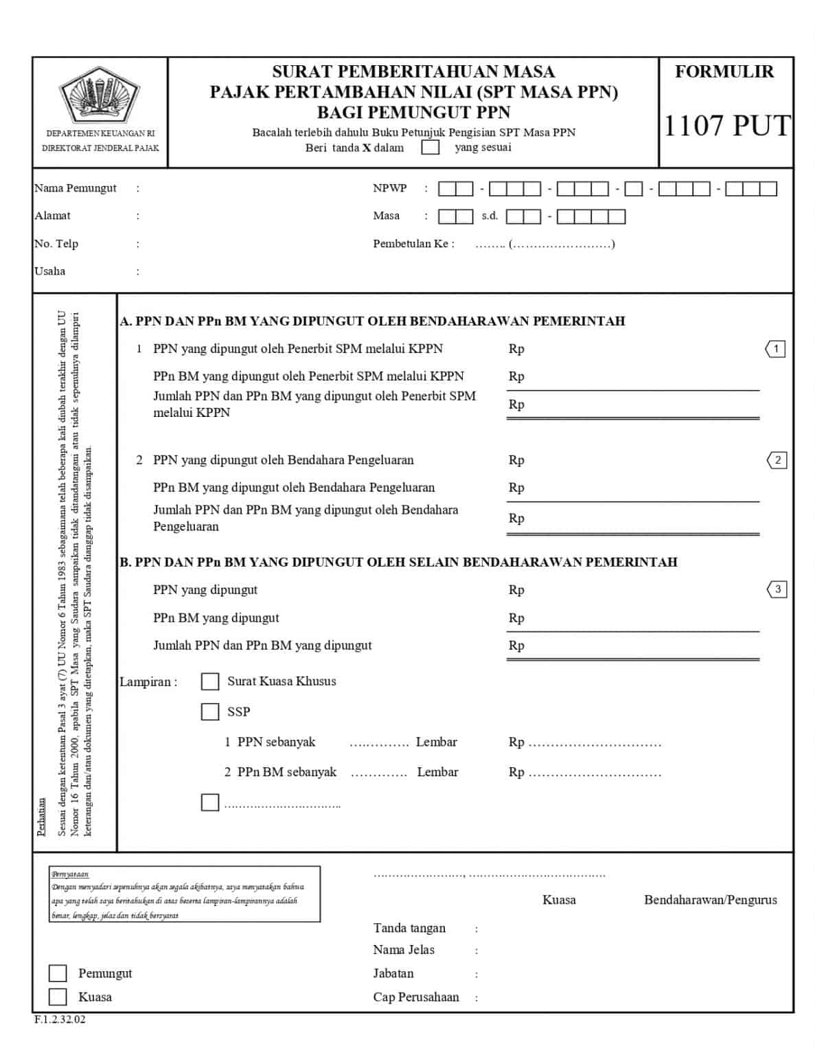 Form SPT Masa PPN 1111 Excel Terbaru & Formulir SPT Masa PPN 1107