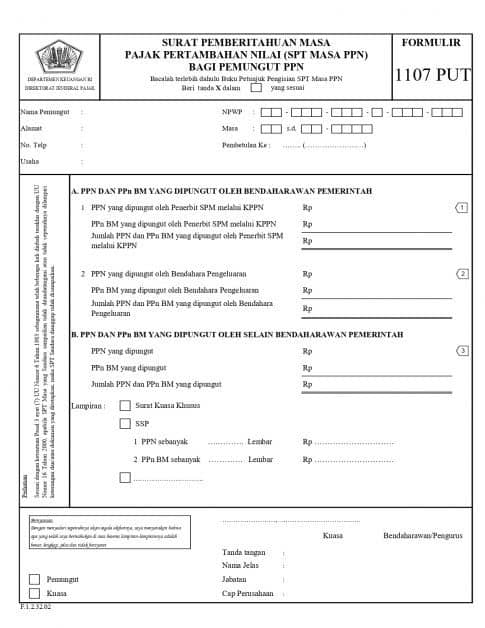 Form SPT Masa PPN 1111 Excel Terbaru & Formulir SPT Masa PPN 1107