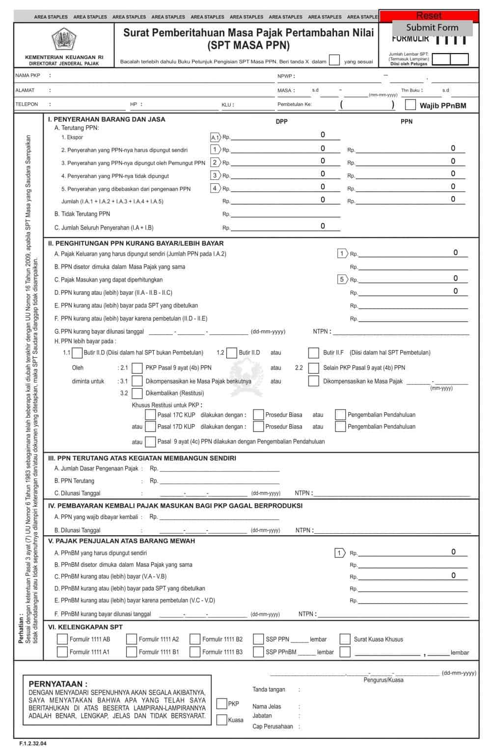 Form SPT Masa PPN 1111 Excel Terbaru & Formulir SPT Masa PPN 1107