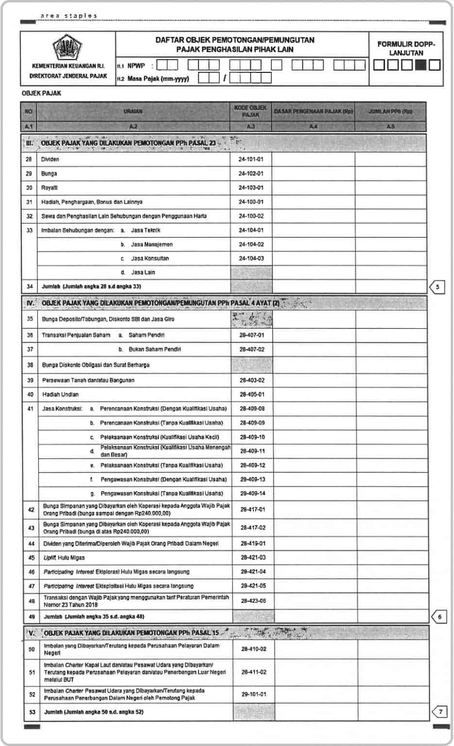 Formulir SPT Masa PPh Pasal 23 Excel Terbaru