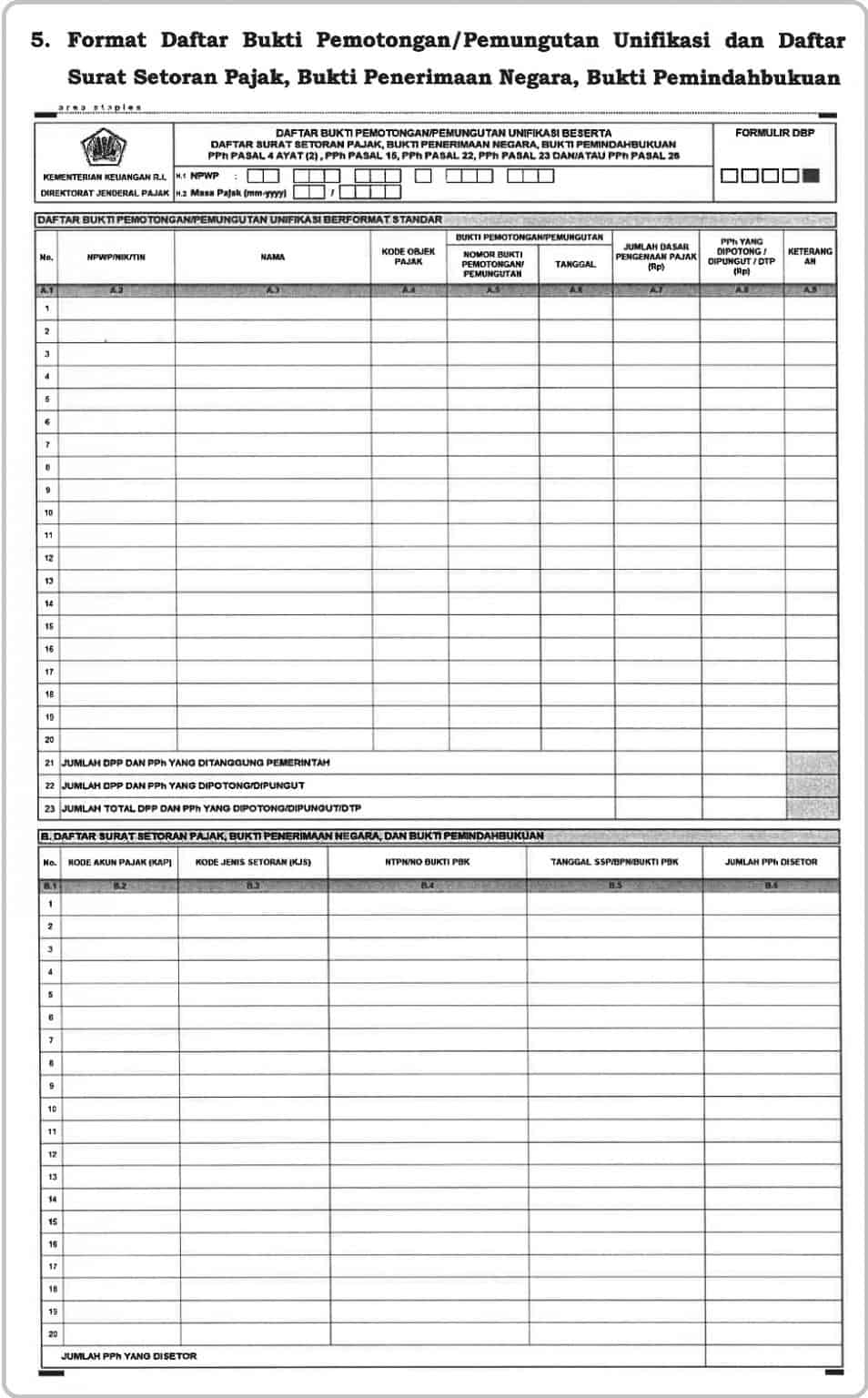 Formulir SPT Masa PPh Pasal 23 Excel Terbaru