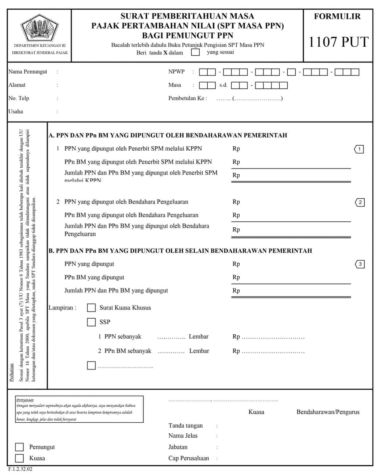 Update Terbaru Aplikasi eSPT PPN 1107 PUT dari DJP