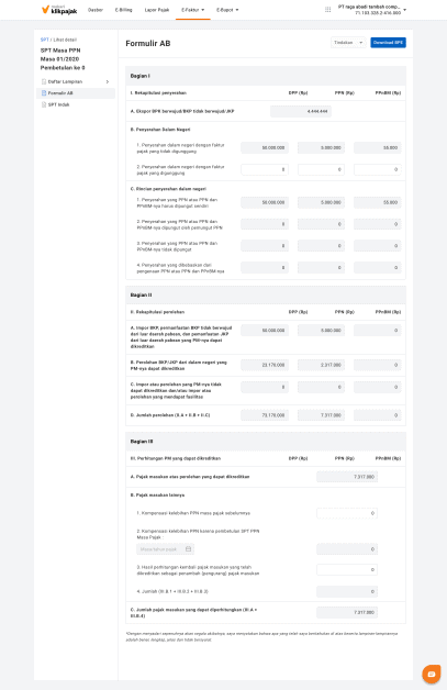 Pengisian SPT Masa PPN dan Contoh