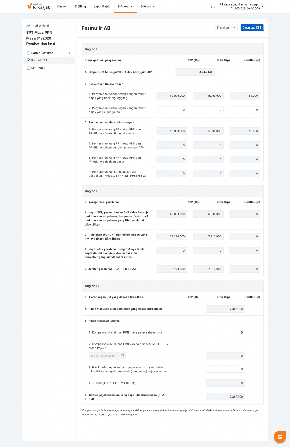 Pengisian SPT Masa PPN dan Contoh